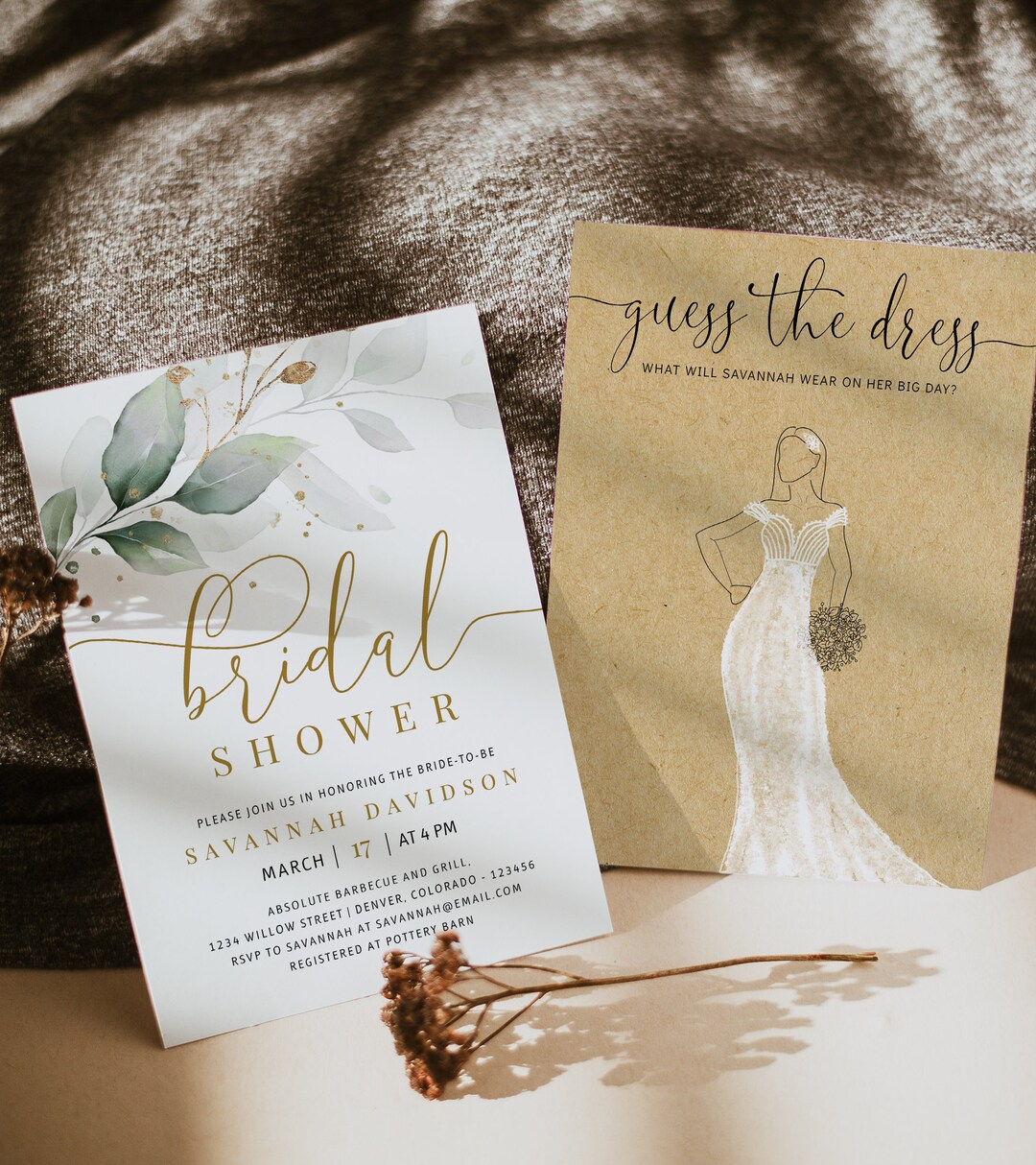 Editable Eucalyptus Bridal Shower Invitation Guess the Dress - Etsy
