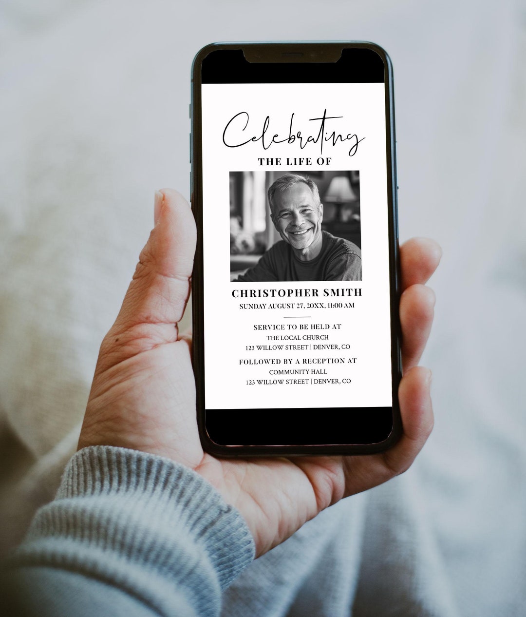 Digital Funeral Invitation | Celebration of Life Phone Invite ...