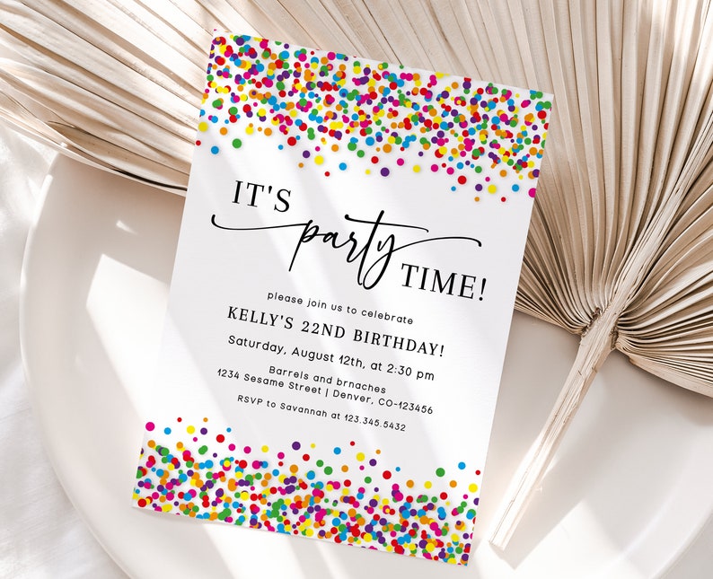 Editable Confetti Birthday Invitation Template | Colored Confetti Party ...