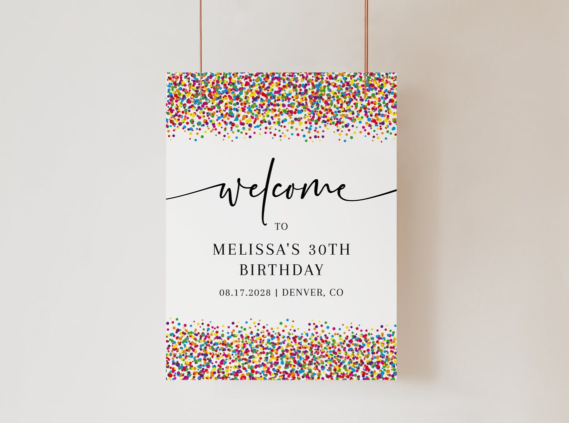 Colorful Confetti Welcome Poster | Rainbow Funfetti Birthday Welcome ...