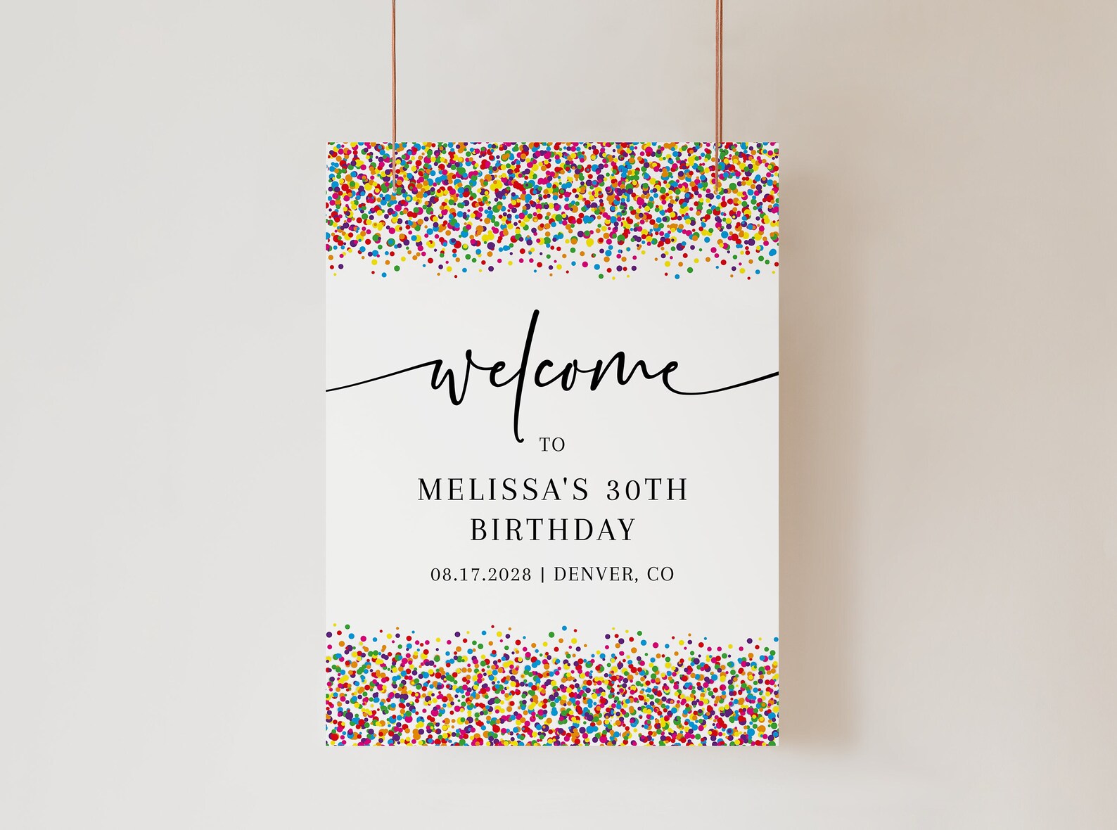 Colorful Confetti Welcome Poster | Rainbow Funfetti Birthday Welcome ...