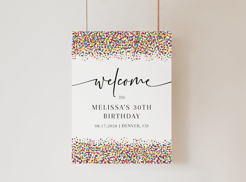 Colorful Confetti Welcome Poster | Rainbow Funfetti Birthday Welcome ...