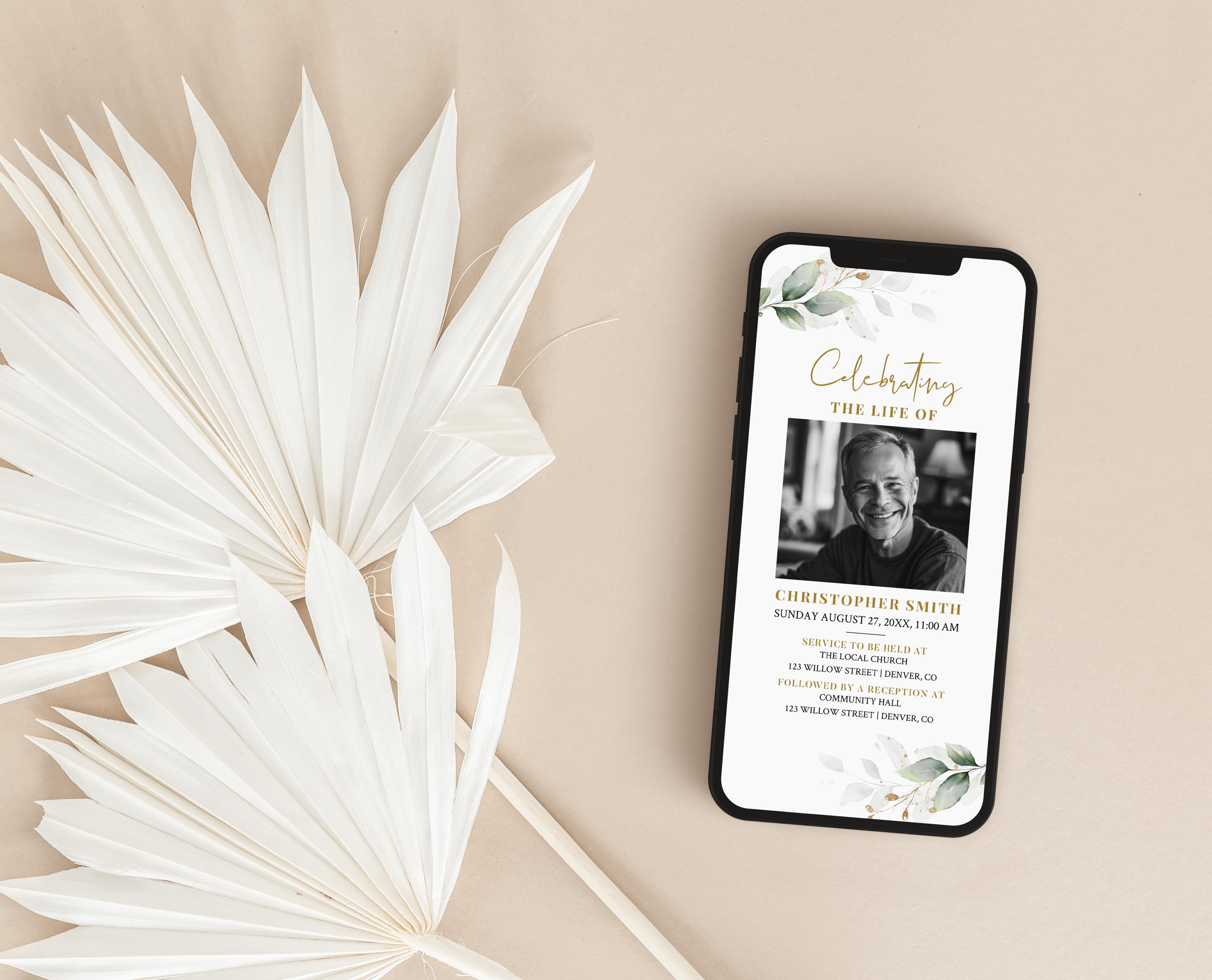 Digital Funeral Invitation | Celebration of Life Phone Invite ...