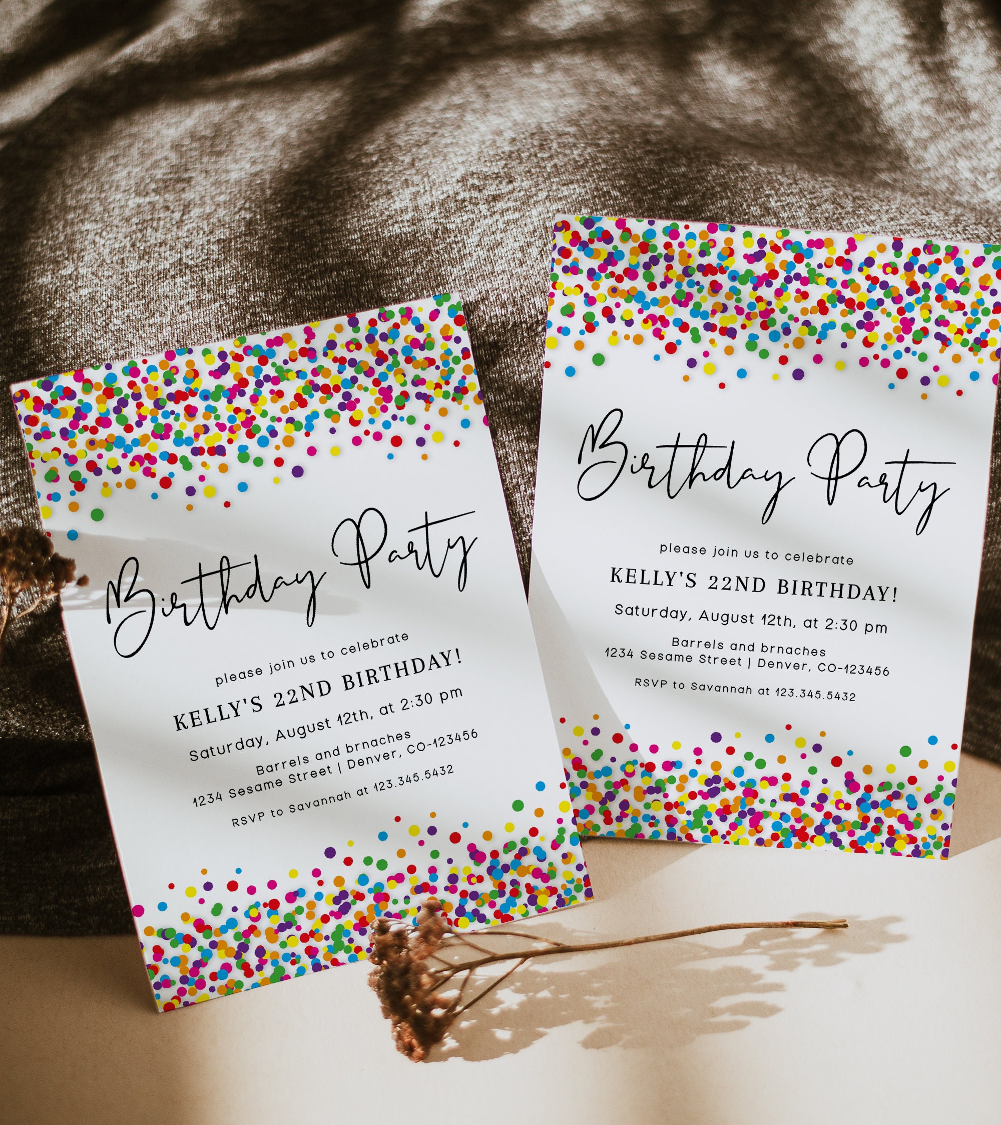 Editable Confetti Birthday Invitation Template Colored Confetti Party ...
