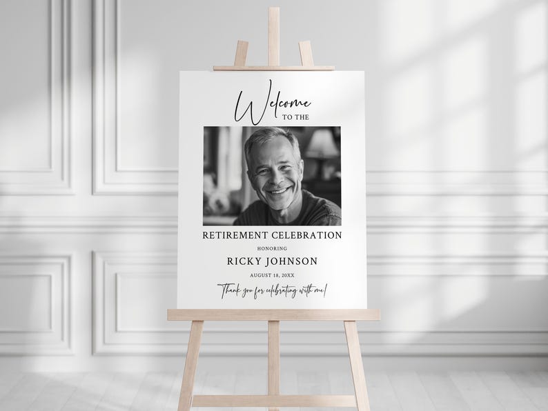 Modern Retirement Party Welcome Sign Minimal With Photo Retirement ...