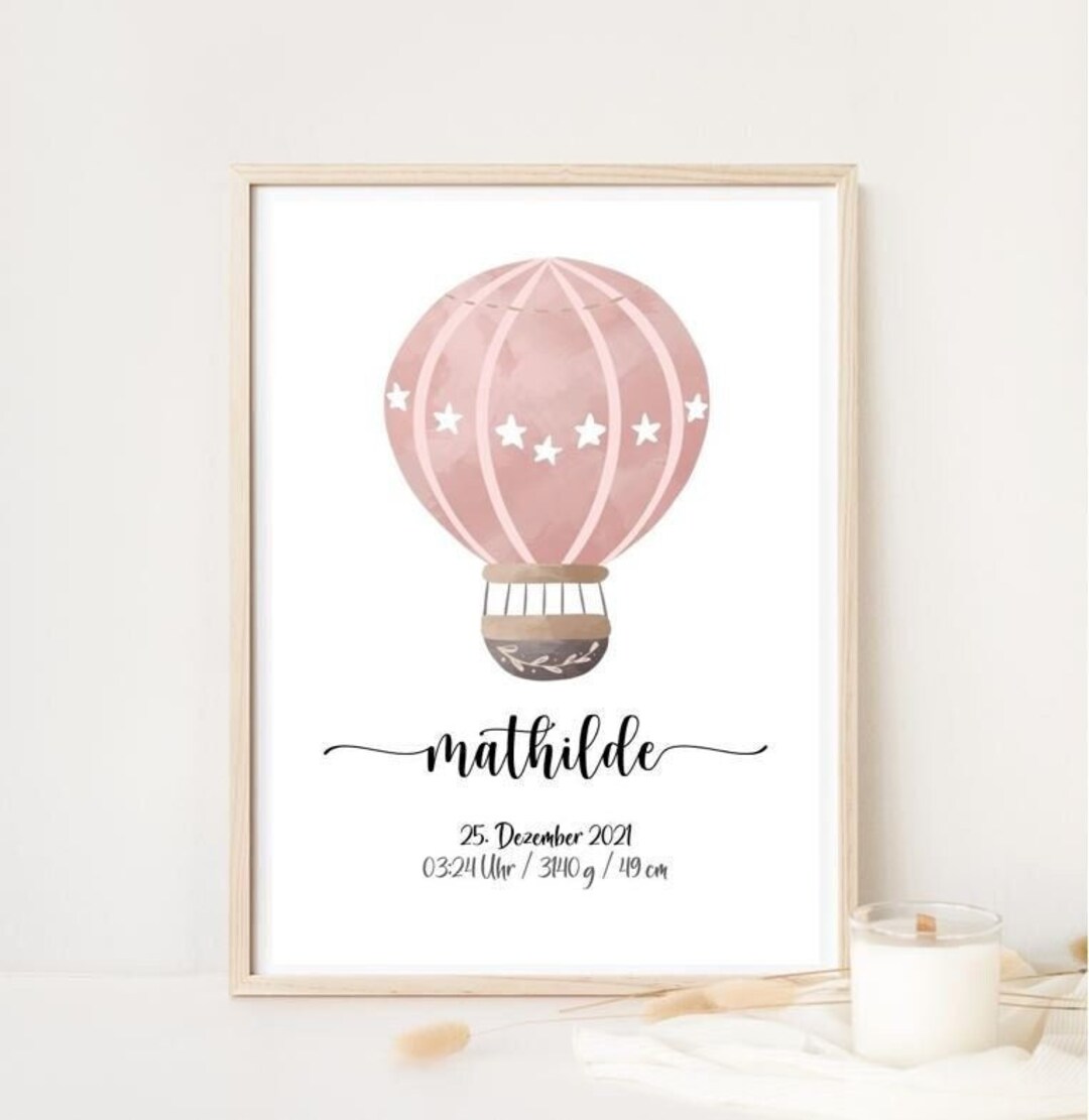 Birth Poster MATHILDE Poster Print, Balloon, Children's Room Print ...