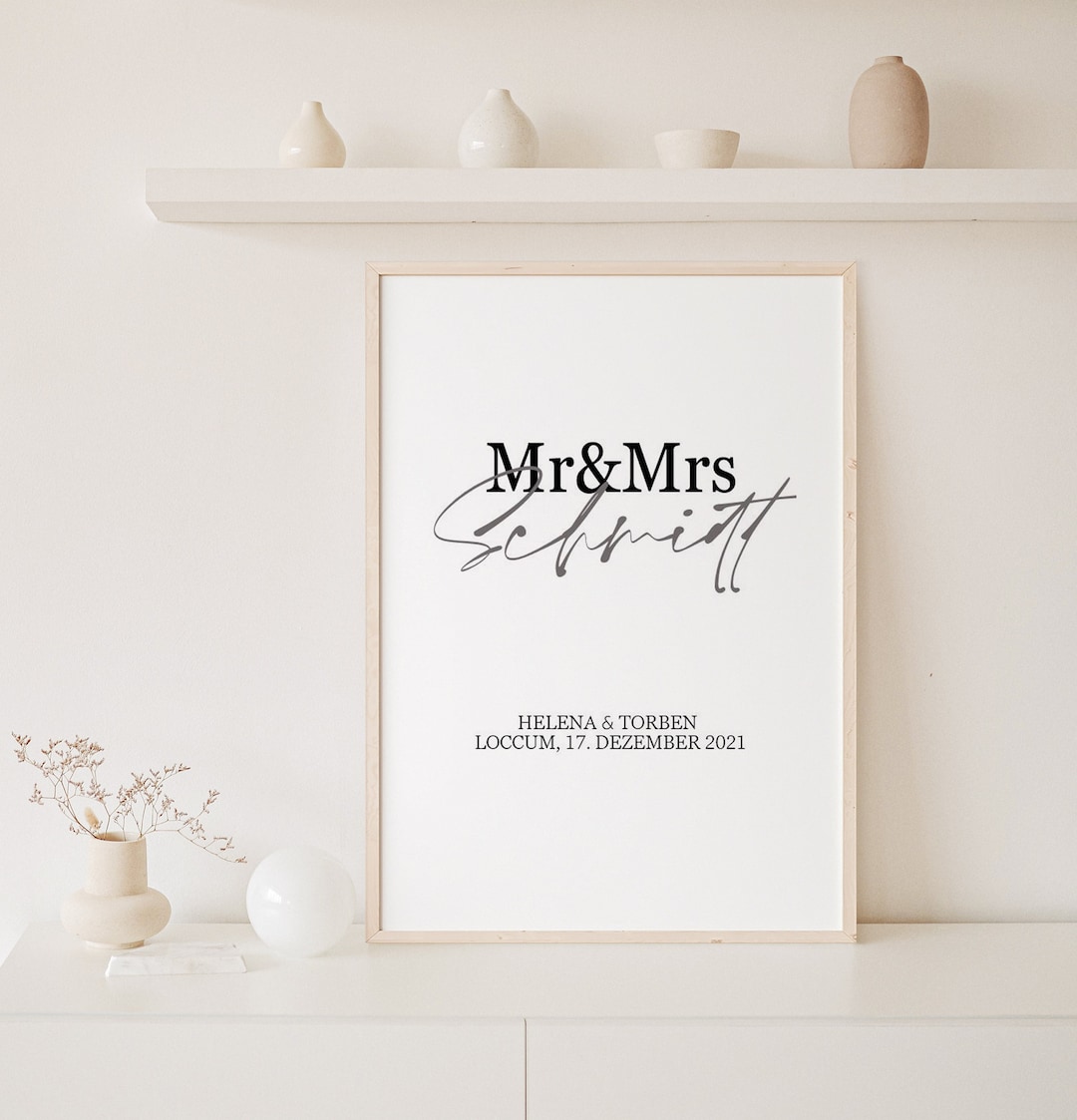 Poster Saying Mr & Mrs Poster Print Personalized With Name, Date and ...
