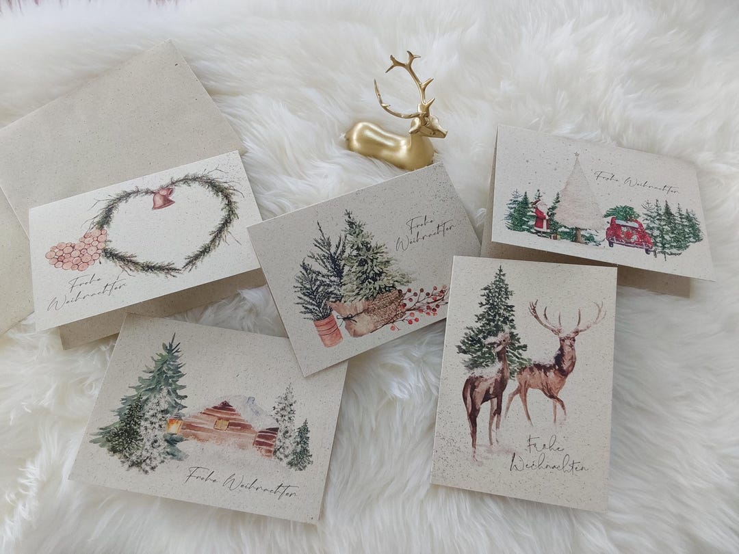 5 Rustic Christmas Cards Made of Grass Paper With Envelope - Etsy