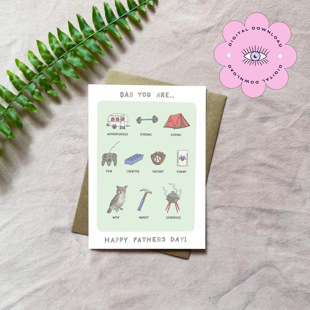Dad Traits Card | Father's Day Gift, Colorful Words (digital Download ...