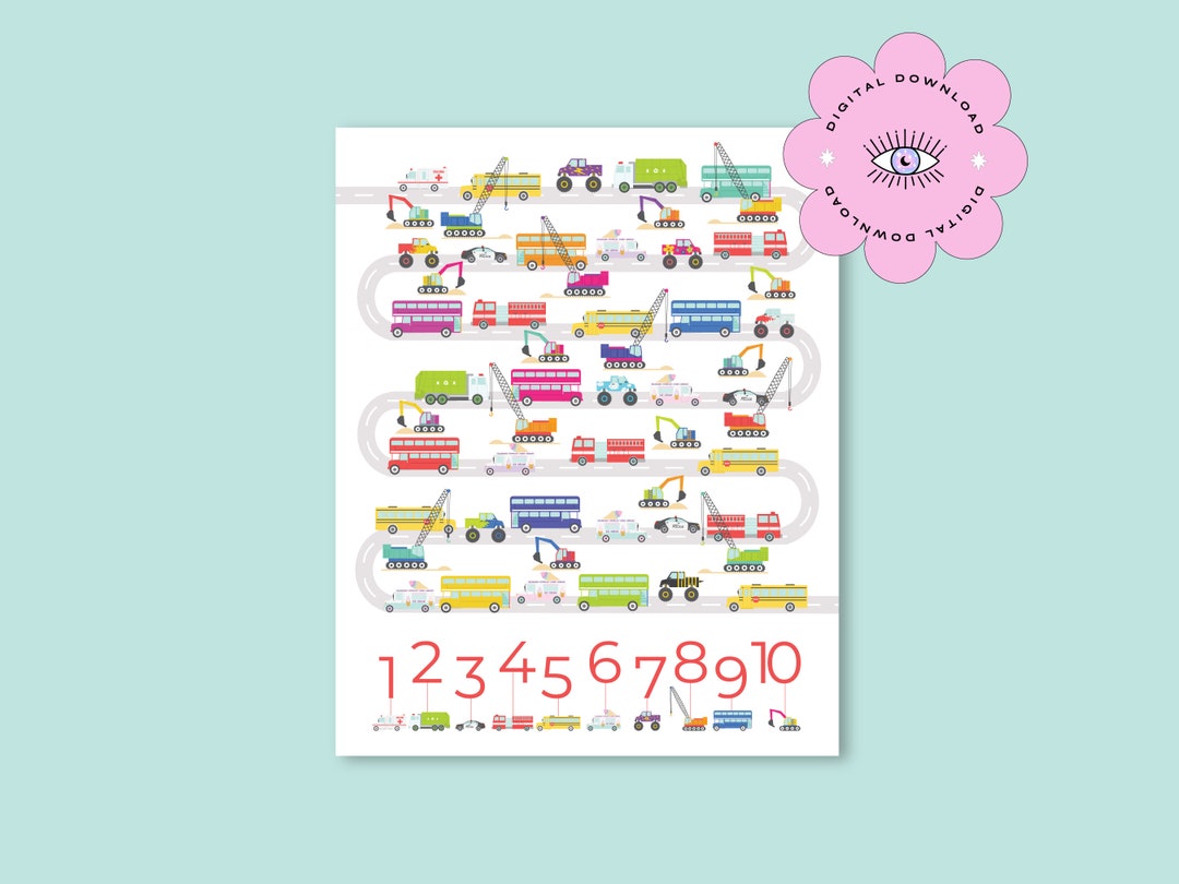 123 Counting Car Vehicle Transportation Kid Poster Digital Download - Etsy