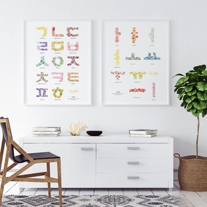 Korean Alphabet Poster Set, Nursery Decor, Wall Art, Alphabet Wall Art ...