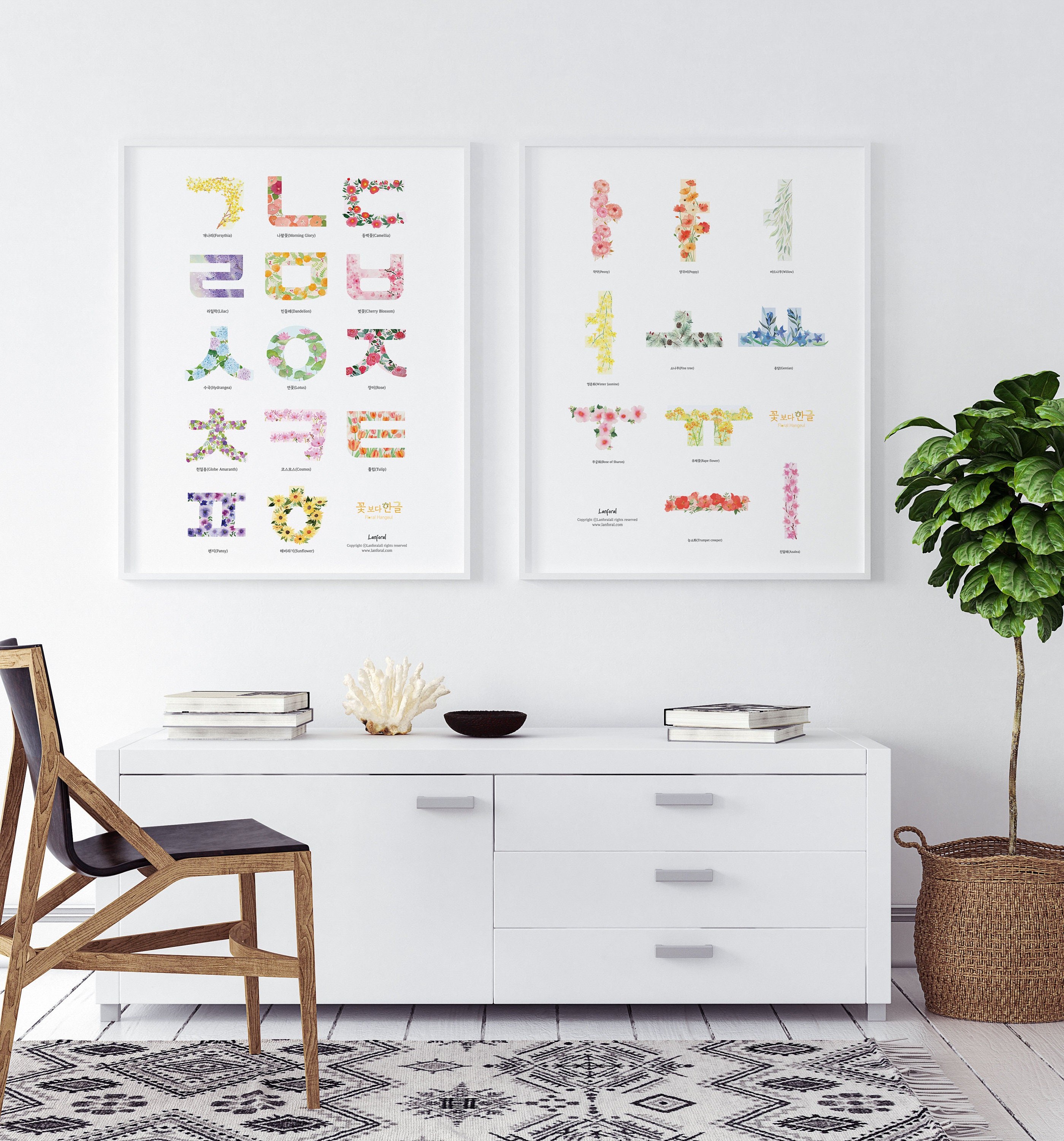 Korean Alphabet Poster Set, Nursery Decor, Wall Art, Alphabet Wall Art ...