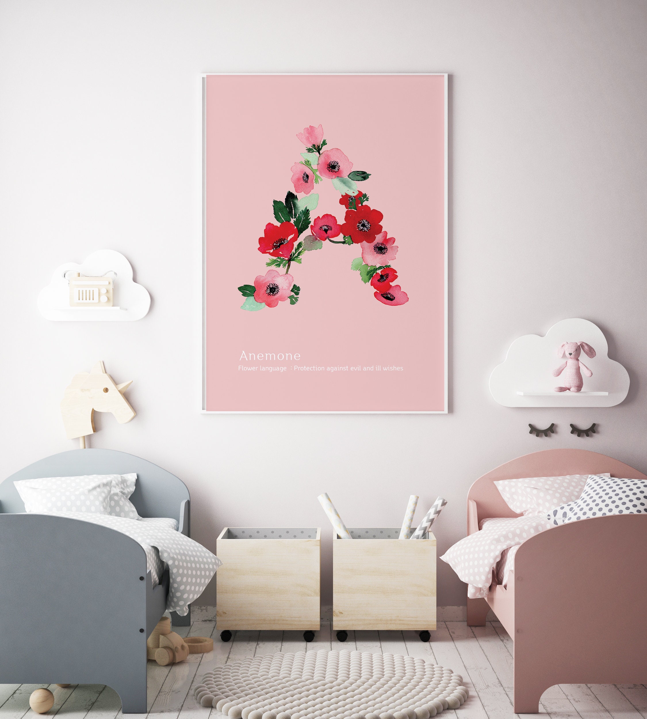 Floral Alphabet Wall Design,a Alphabet Poster, Nursery Decor, Floral ...