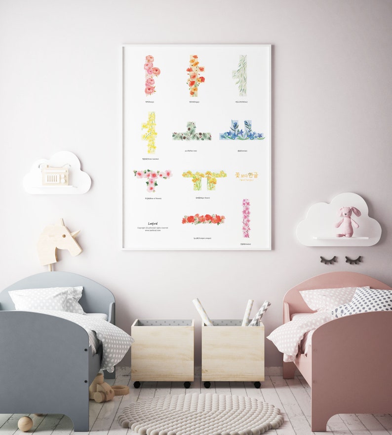 Korean Alphabet Poster Set, Nursery Decor, Wall Art, Alphabet Wall Art ...