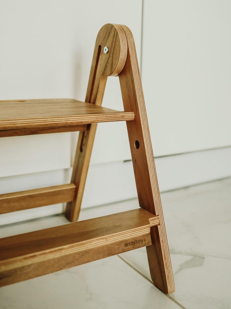 Walnut Foldable Wooden Steps, Learning Step Ladder, Toddler Kitchen ...