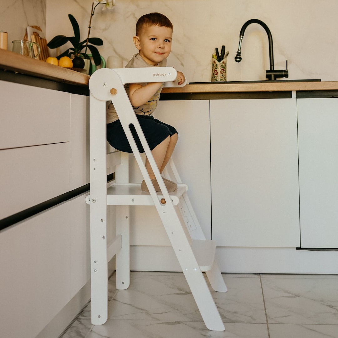 Foldable Kitchen Tower Peak Foldable Learning Tower White Helper Stool Learning Step Stool Toddler Step Stool Montessori Furniture Etsy