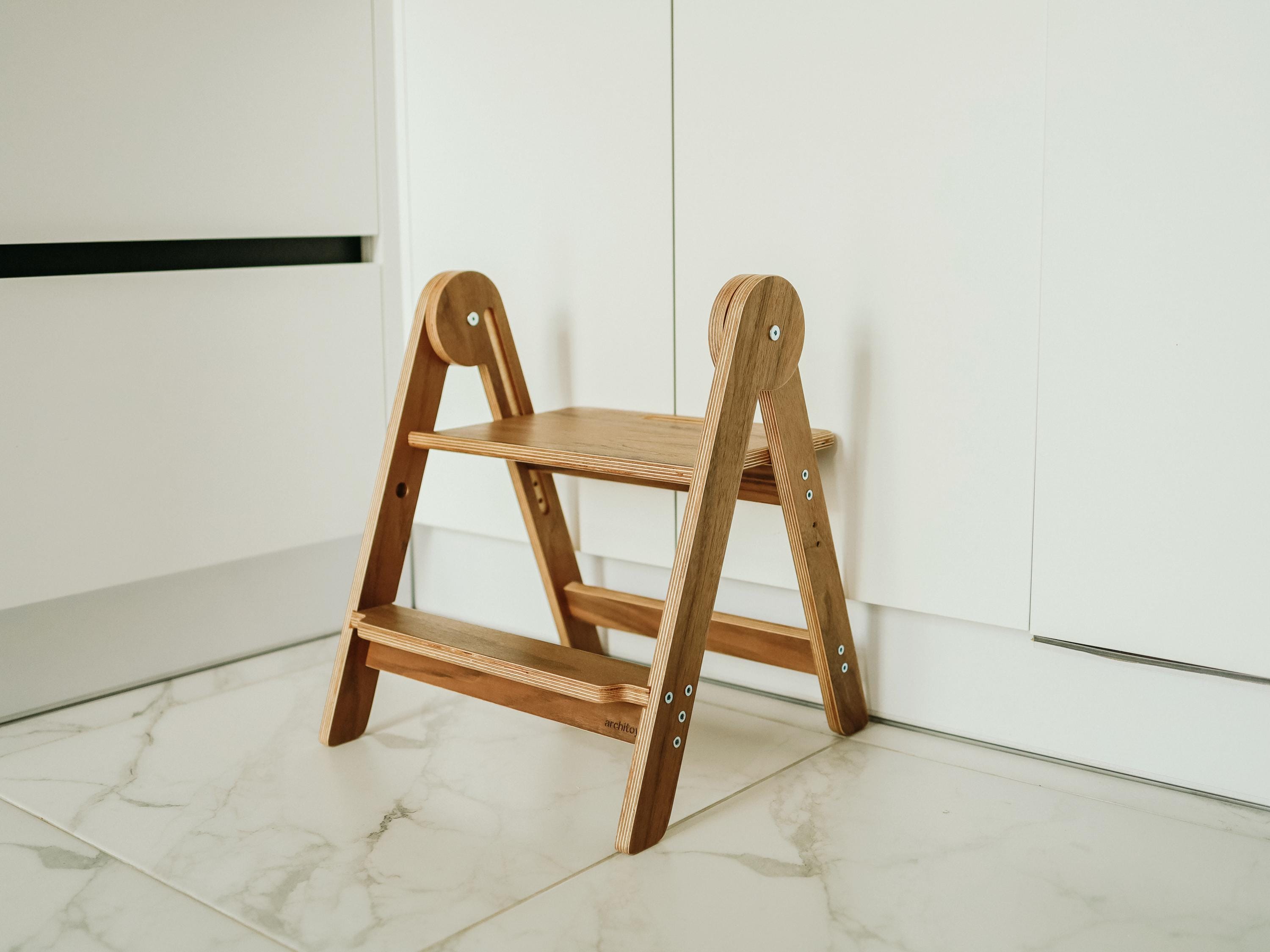 Walnut Foldable Wooden Steps, Learning Step Ladder, Toddler Kitchen ...