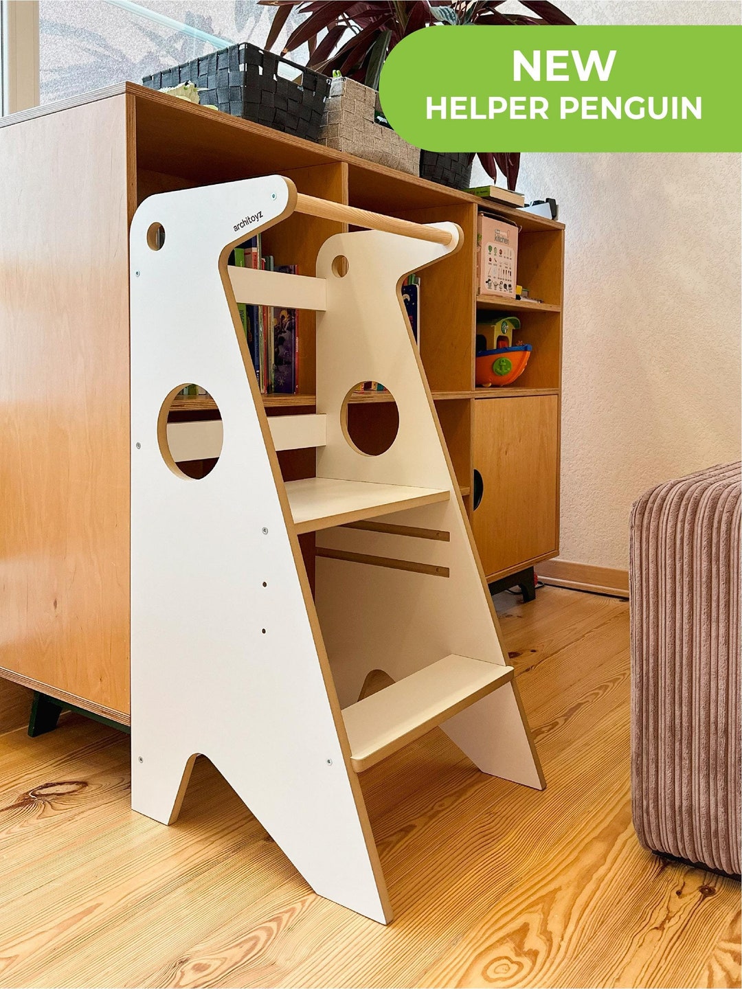 White Helper Kitchen Tower Penguin for Kids, Learning Tower, Montessori ...