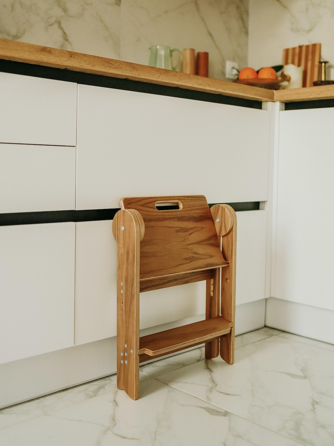 Walnut Foldable Wooden Steps, Learning Step Ladder, Toddler Kitchen ...