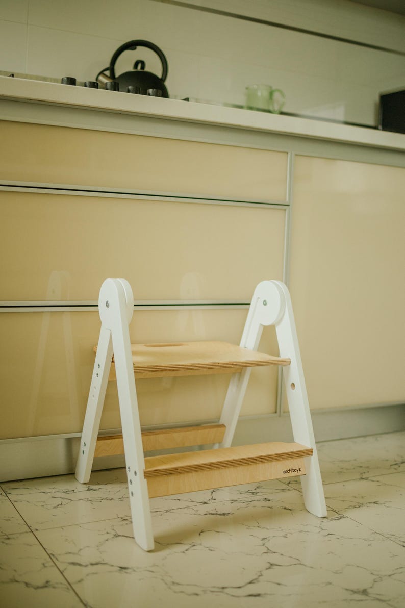 Blue Handmade Wooden Helper Stool, Toddler Kitchen Step Stool - Etsy