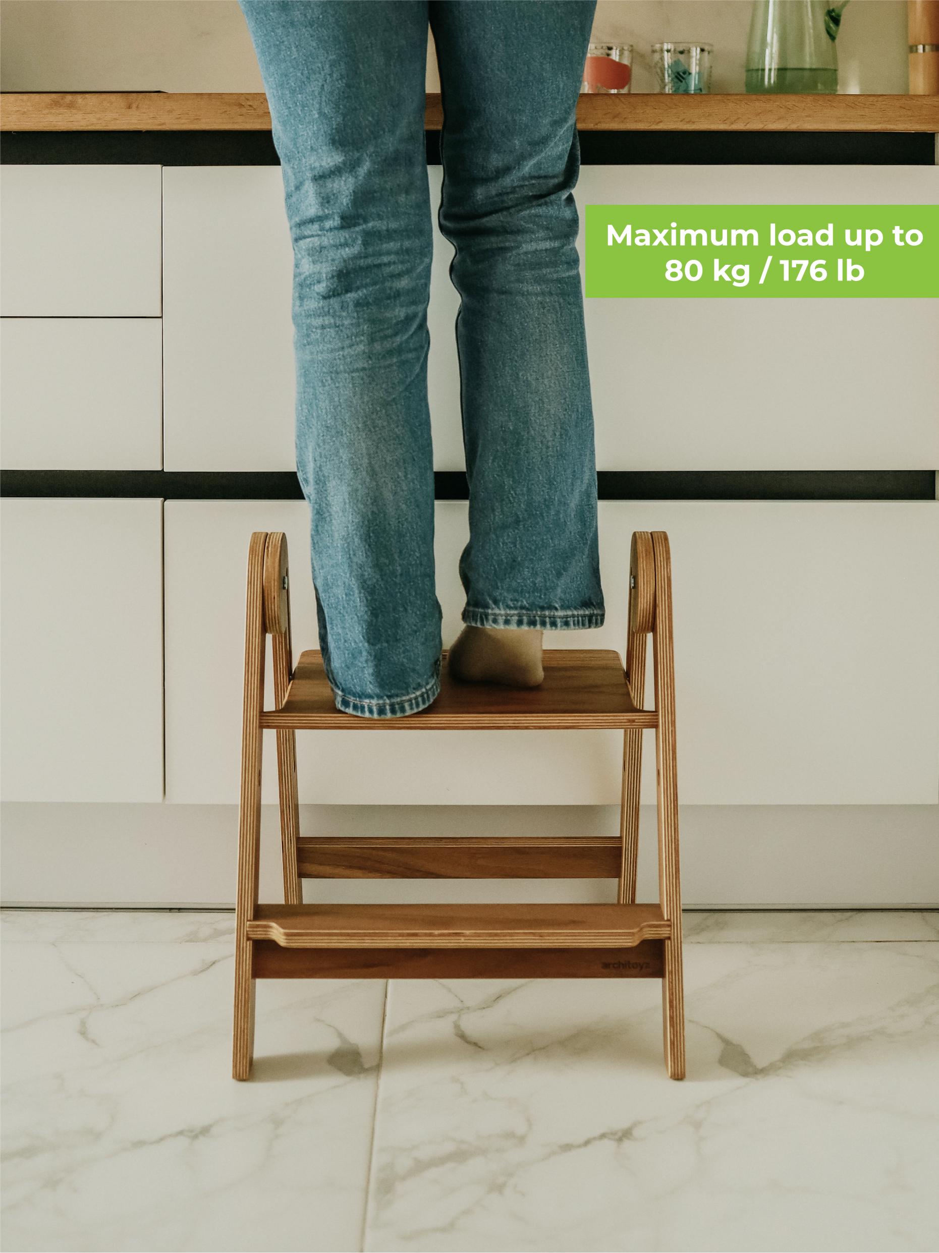 Walnut Foldable Wooden Steps, Learning Step Ladder, Toddler Kitchen ...