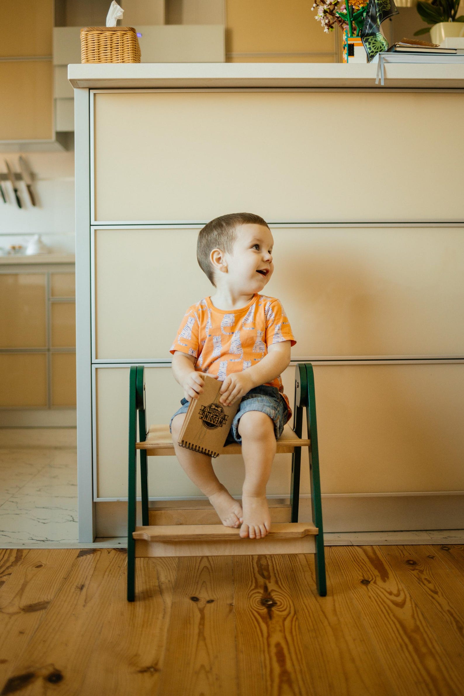 Blue Handmade Wooden Helper Stool, Toddler Kitchen Step Stool - Etsy