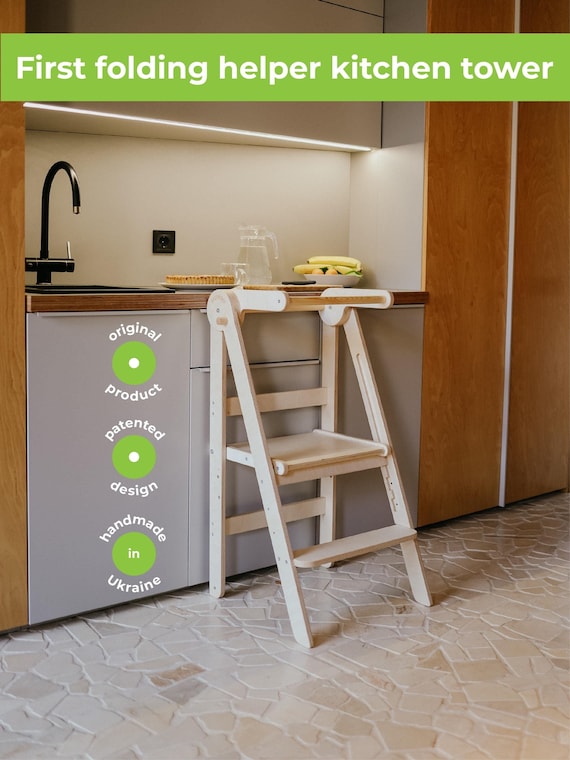 Folding Helper Kitchen Tower Peak Super Strong Foldable Tower Adjustable Height Helper Kitchen Stool Toddler Step Stool Learning Tower Etsy