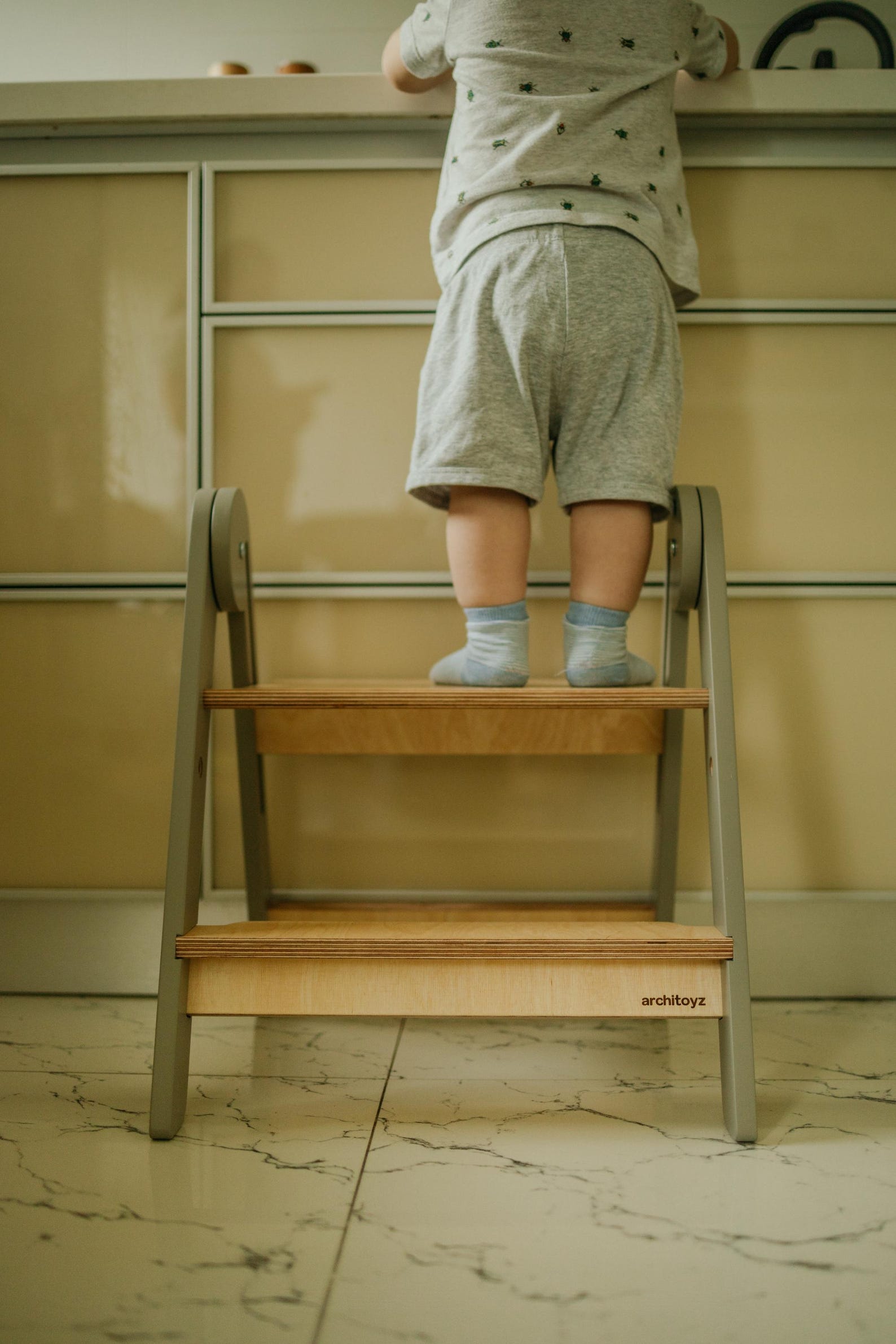Blue Handmade Wooden Helper Stool, Toddler Kitchen Step Stool - Etsy