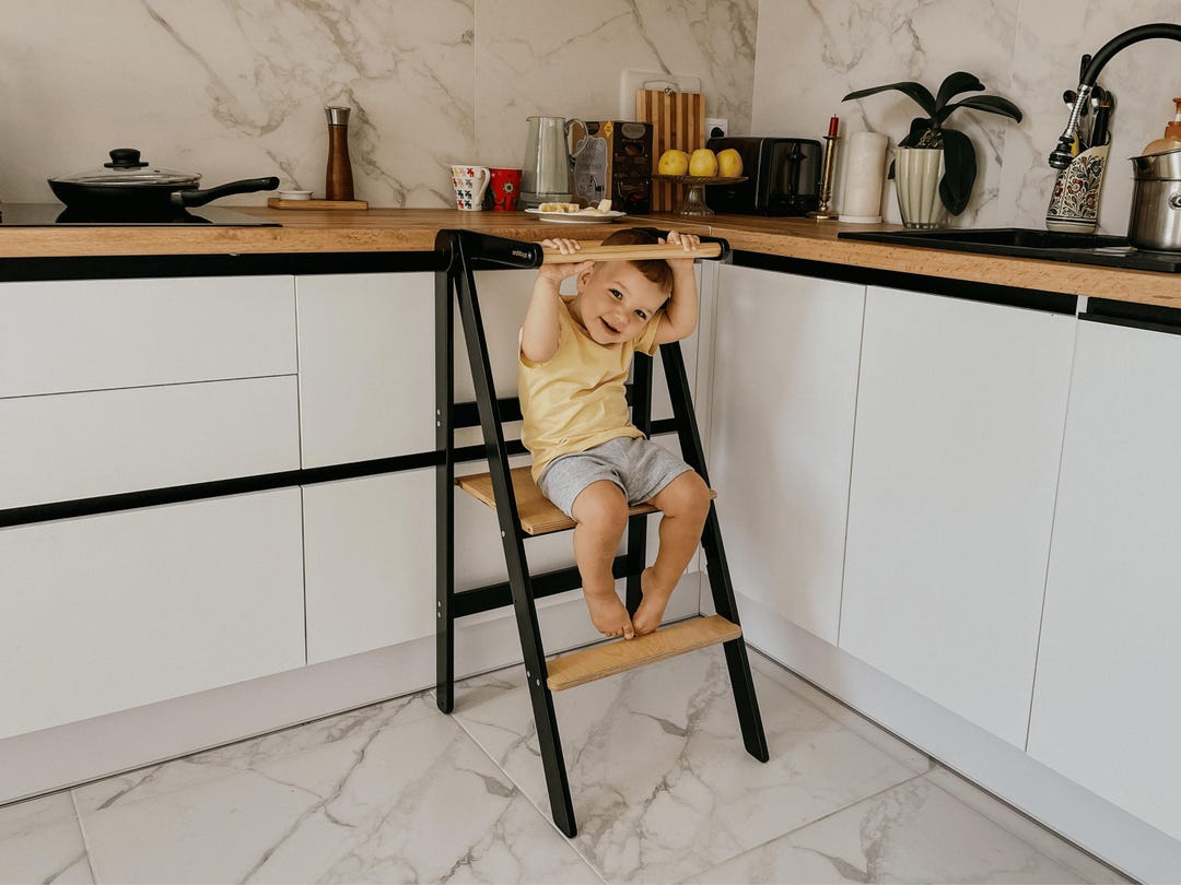 Black Folding Kitchen Tower LELEKA, Ultra Slim Foldable Helper ...