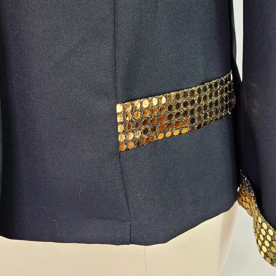 80s Evening Jacket Black Metallic Gold Spangle Accents Princess Cut ...