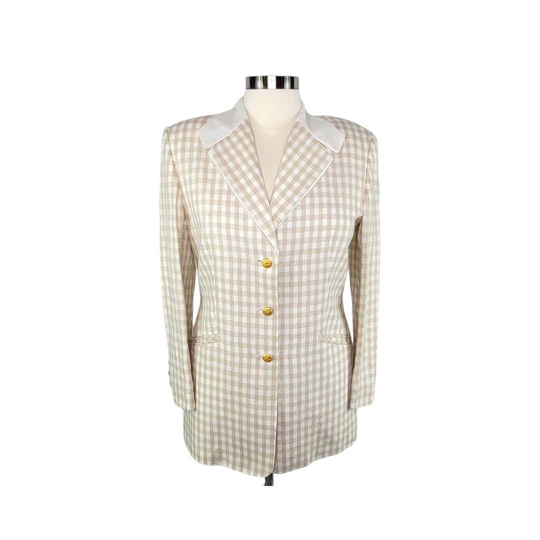 1980s ESCADA Tan White Check Linen Jacket Blazer | Margaretha Ley ...