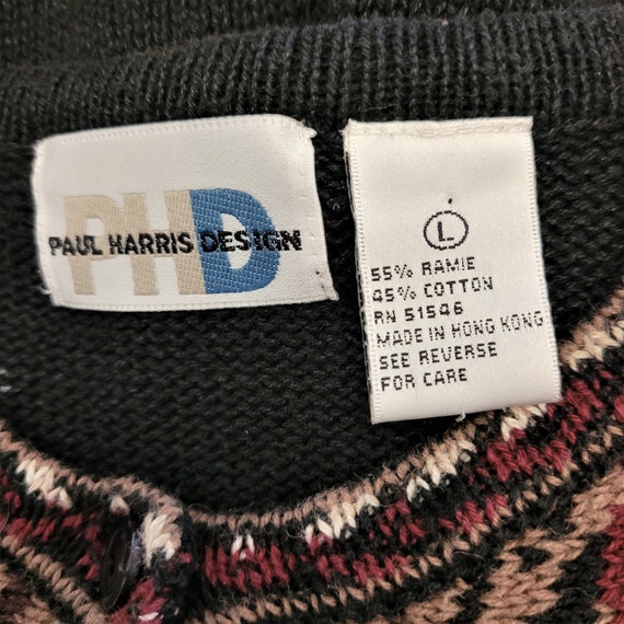 80s/90s Paul Harris Design Folk Art Cardigan | Black … - Gem