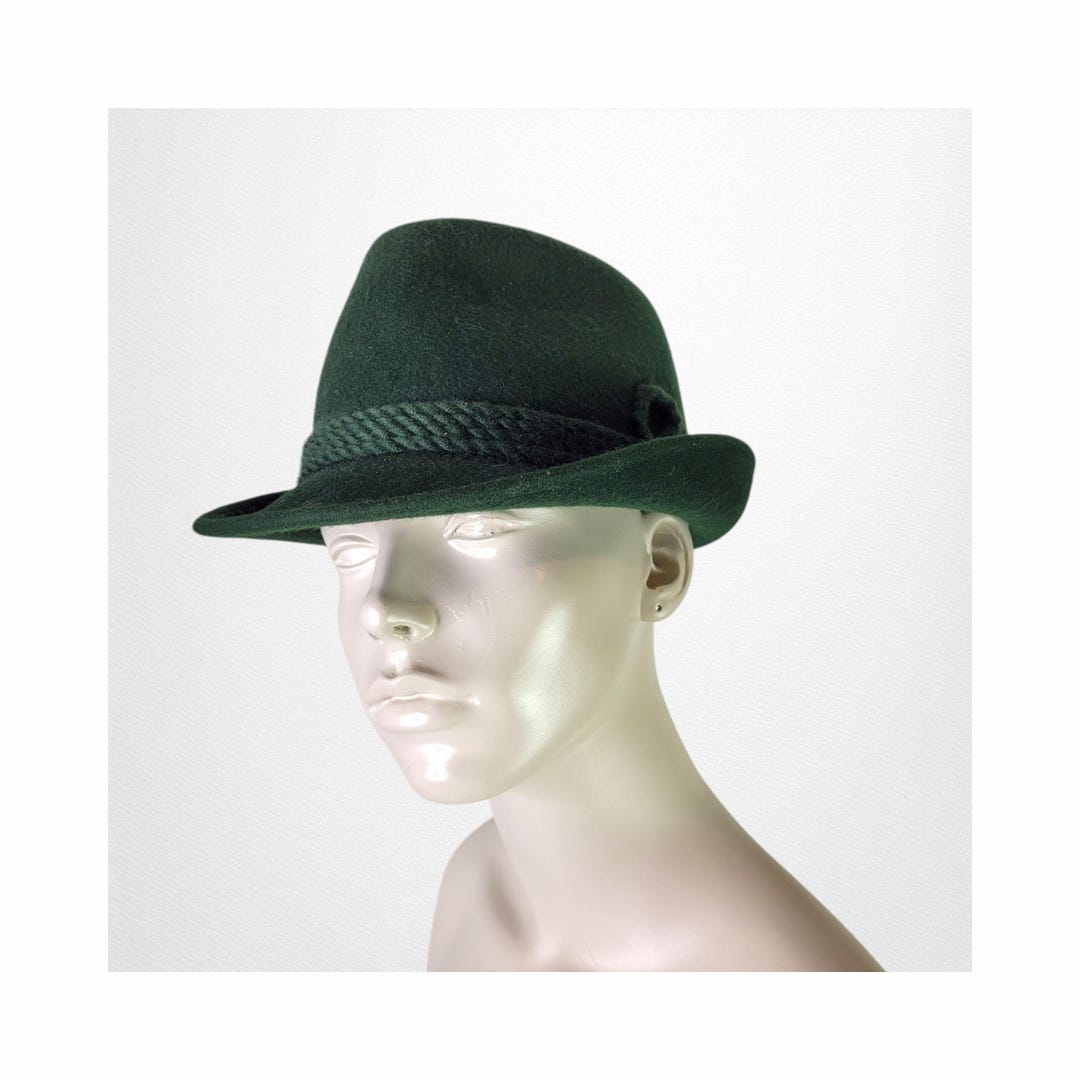80s Austrian Green Wool Felt Alpine Hat Fedora Trilby Cord Trim ...
