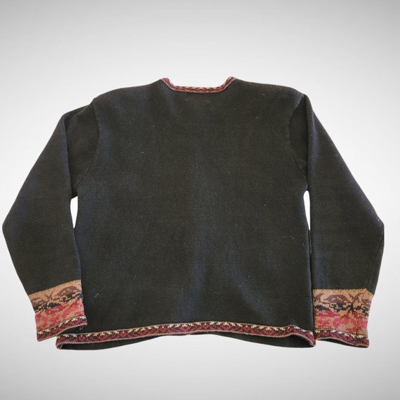 80s/90s Paul Harris Design Folk Art Cardigan | Black … - Gem