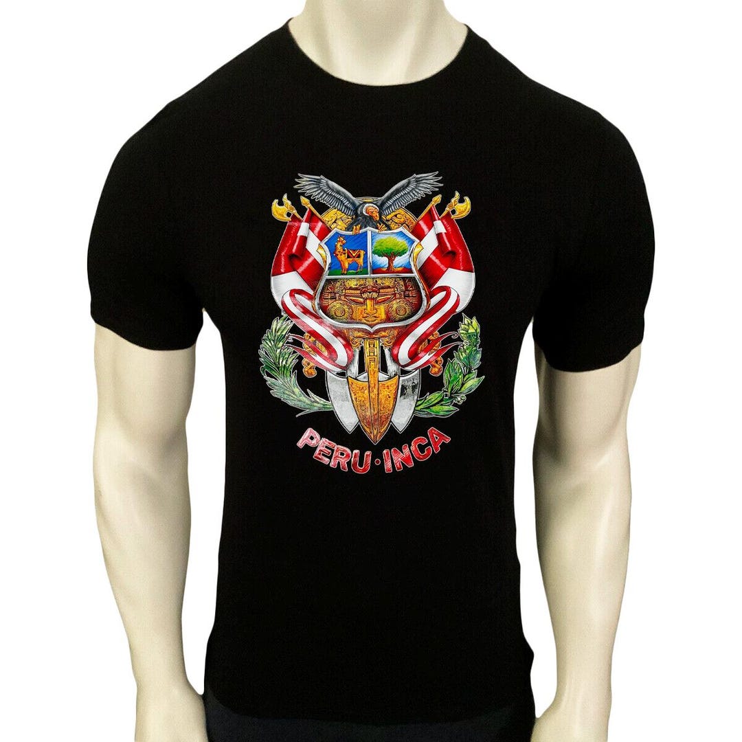 New Peru Coat of Arms Shield Inka Peruvian Patriotic Men's Short Sleeve ...