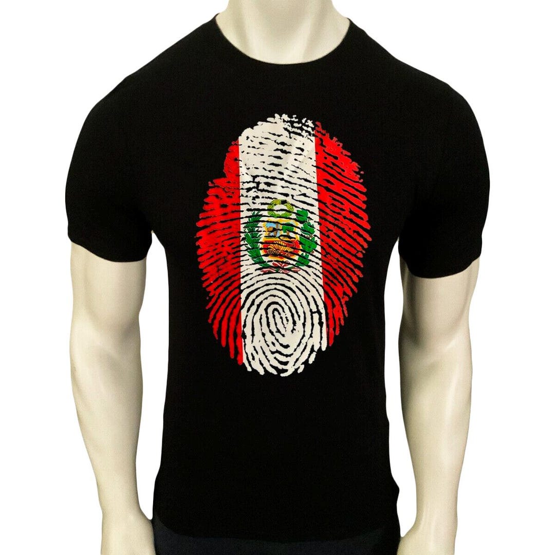 New Peru Coat of Arms Shield Fingerprint Patriotic Men's Short Sleeve T ...