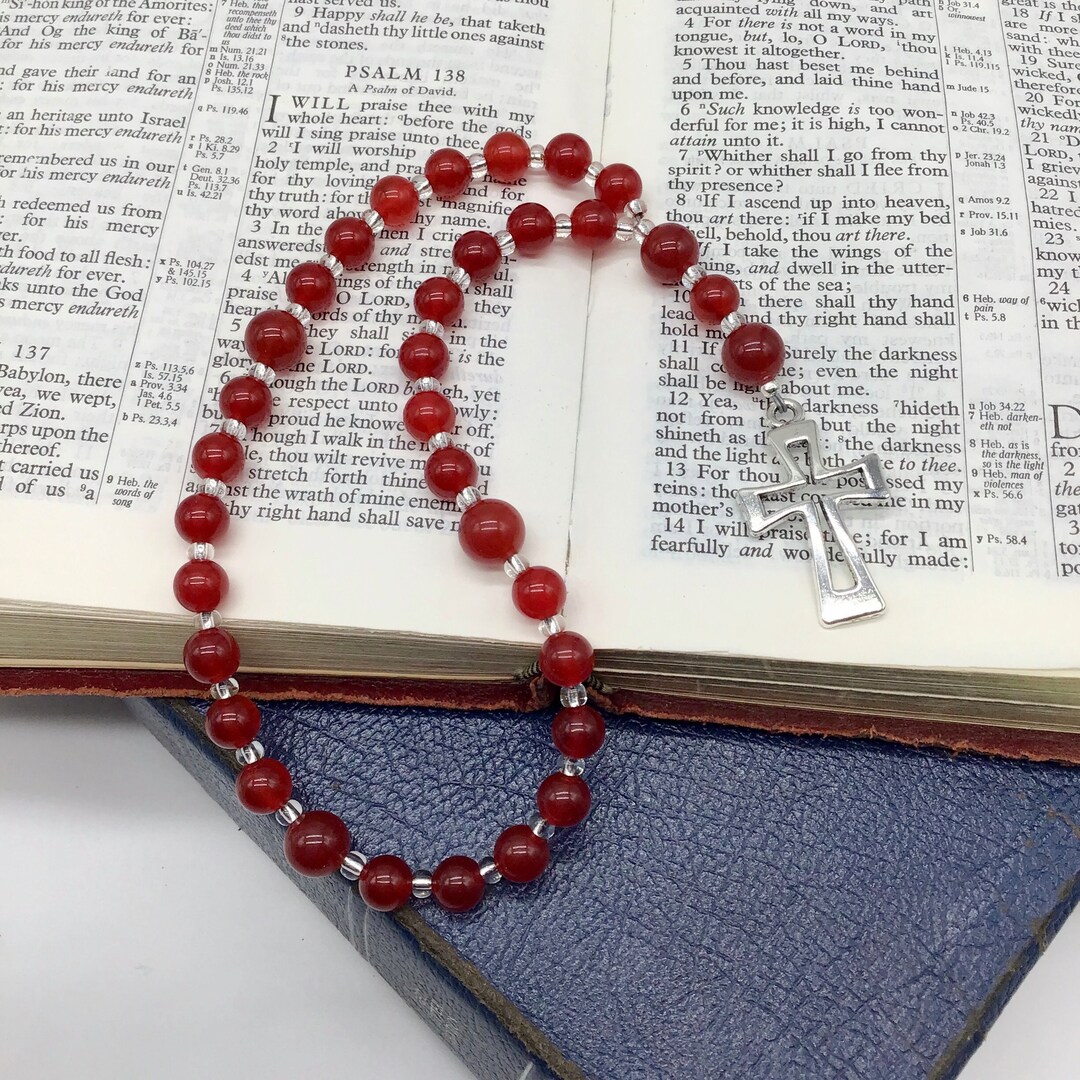 Red Jade Beads With Rose Cross Protestant Prayer Beads, Episcopal ...
