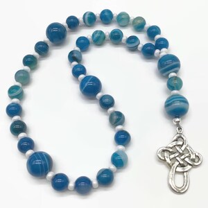 Aqua Blue Agate Beads and Celtic Knot Cross Protestant Prayer Beads ...
