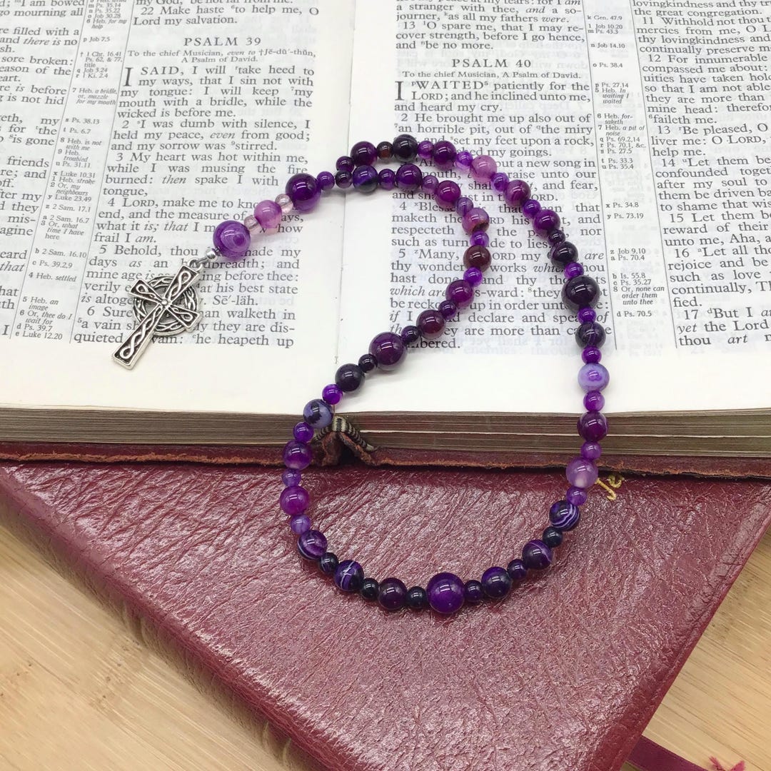 Purple Agate Beads, Celtic Cross Beads Protestant Prayer Beads ...