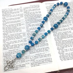 Aqua Blue Agate Beads and Celtic Knot Cross Protestant Prayer Beads ...