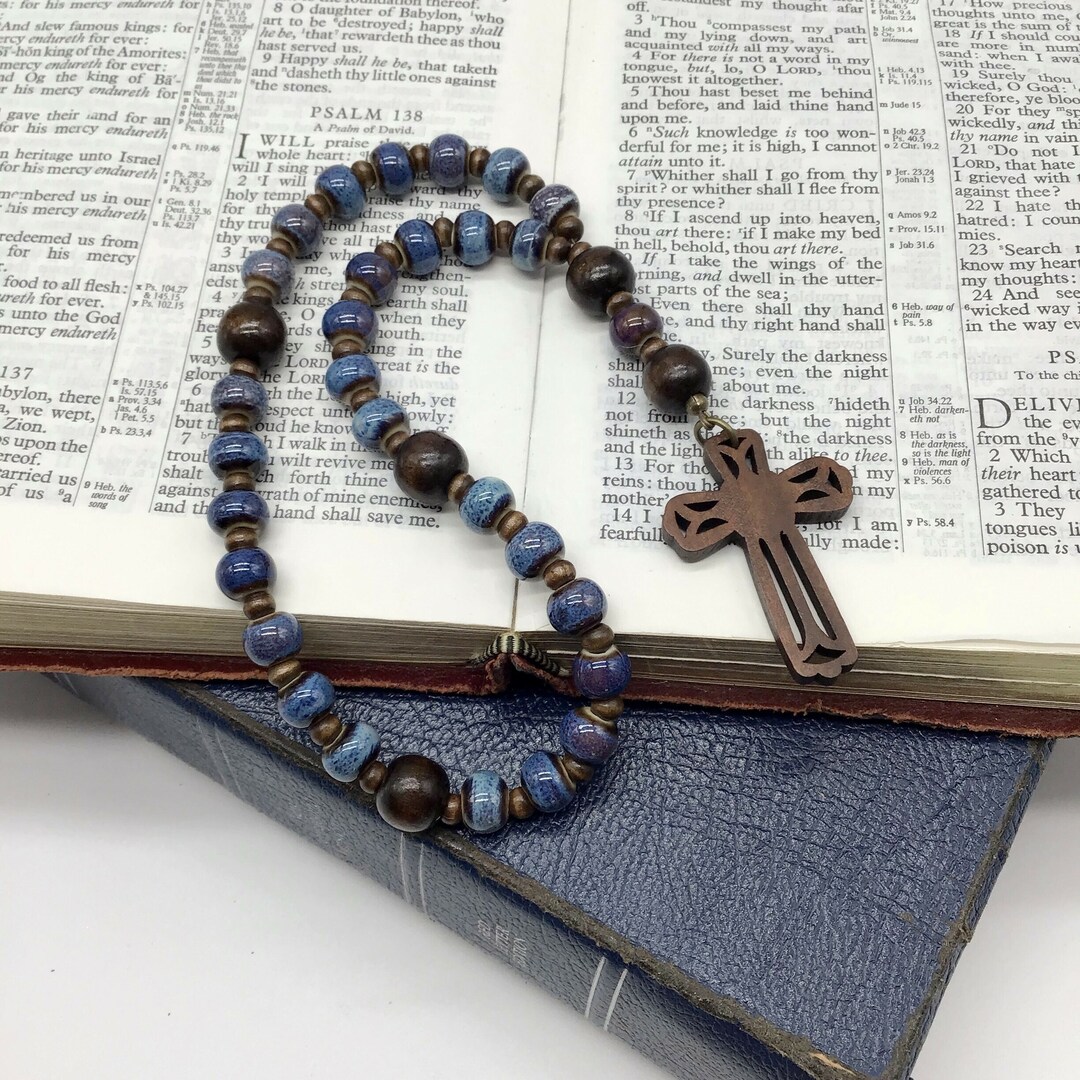 Blue Ceramic and Decorative Wood Cross Protestant Prayer - Etsy