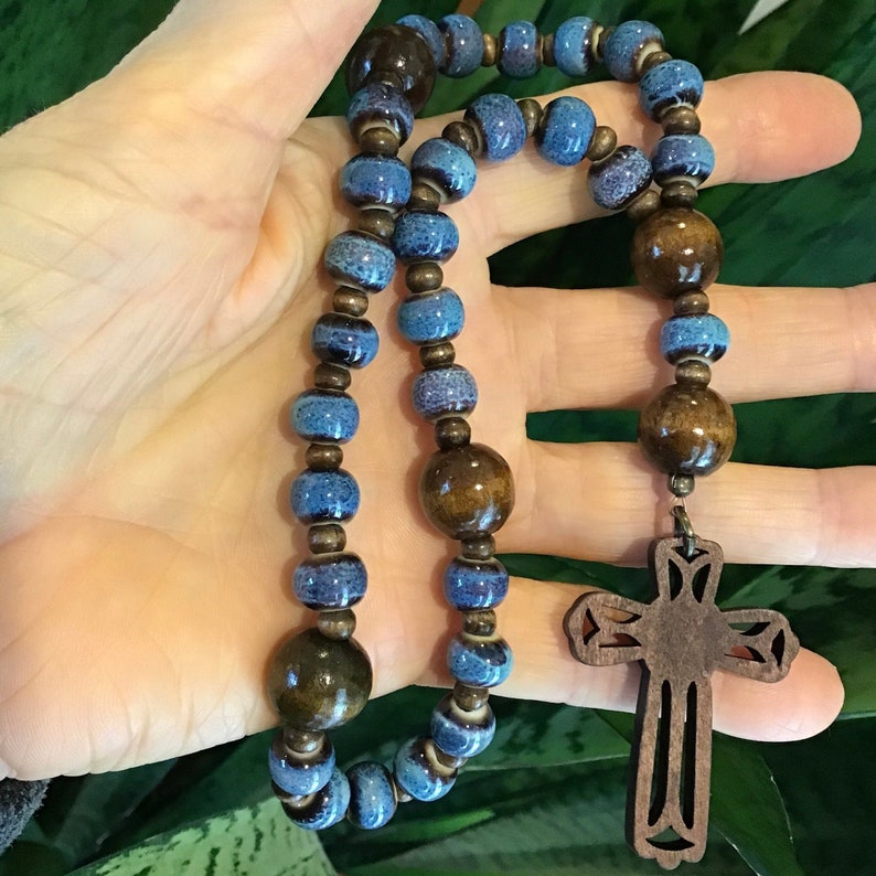 Blue Ceramic and Decorative Wood Cross Protestant Prayer - Etsy