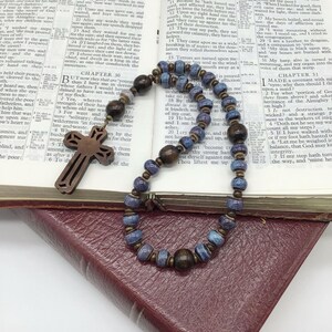 Blue Ceramic and Decorative Wood Cross Protestant Prayer Beads ...