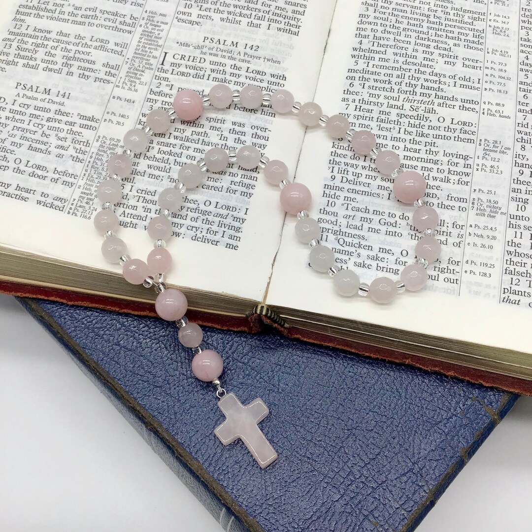 Faceted Rose Quartz and Smooth Rose Quartz Beads and Gem Cross ...