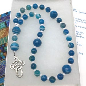 Aqua Blue Agate Beads and Celtic Knot Cross Protestant Prayer Beads ...