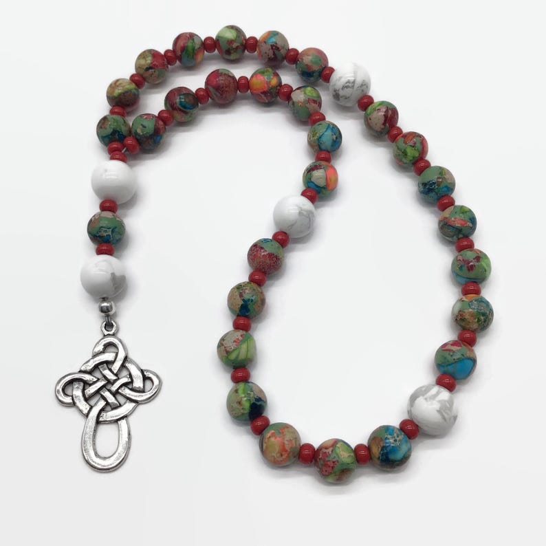 Multi Colored Jasper and Howlite Christian Prayer Beads With Celtic ...
