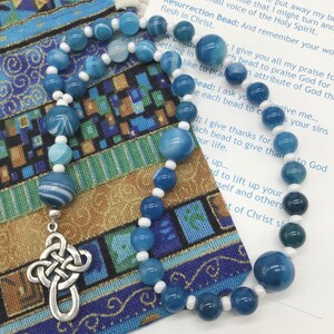 Aqua Blue Agate Beads and Celtic Knot Cross Protestant Prayer Beads ...