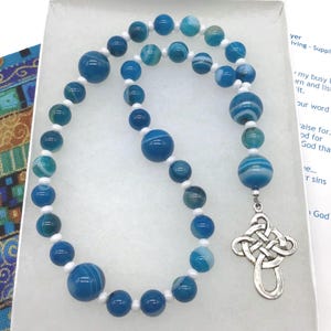 Aqua Blue Agate Beads and Celtic Knot Cross Protestant Prayer Beads ...