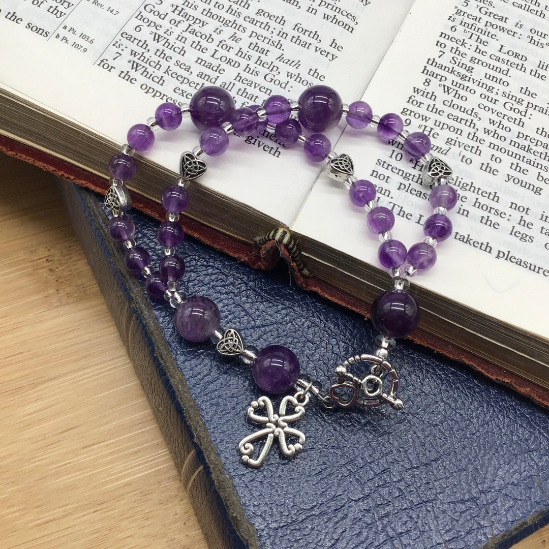 Amethyst and Celtic Knot Heart Beads Protestant Prayer Bead Bracelet ...