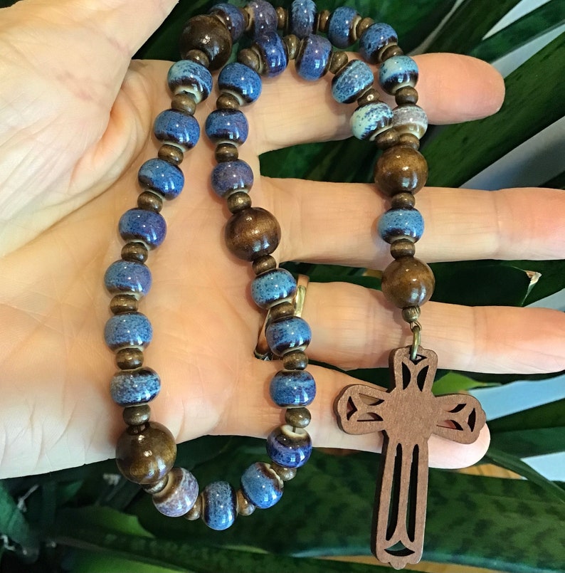 Blue Ceramic and Decorative Wood Cross Protestant Prayer - Etsy